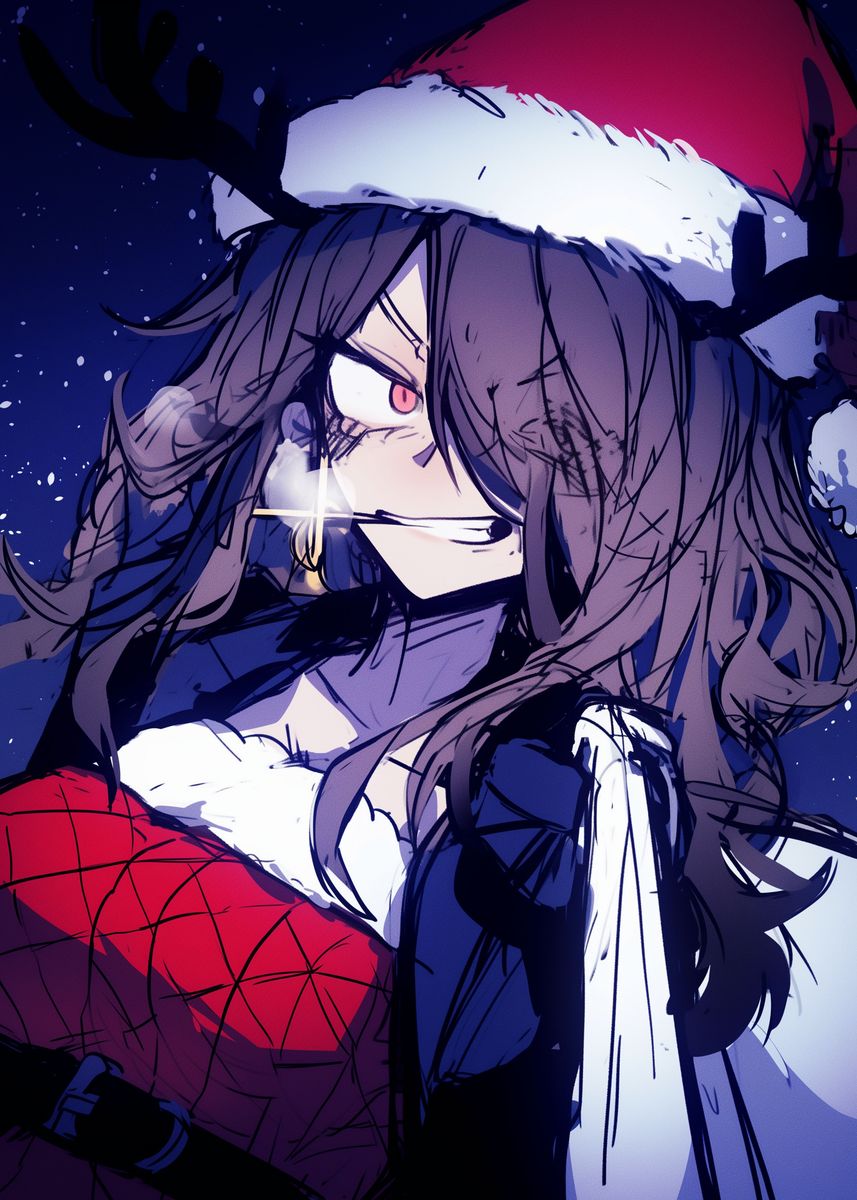 Dark Christmas Anime Girl Poster picture metal print paint by Tomorrow Artz Displate