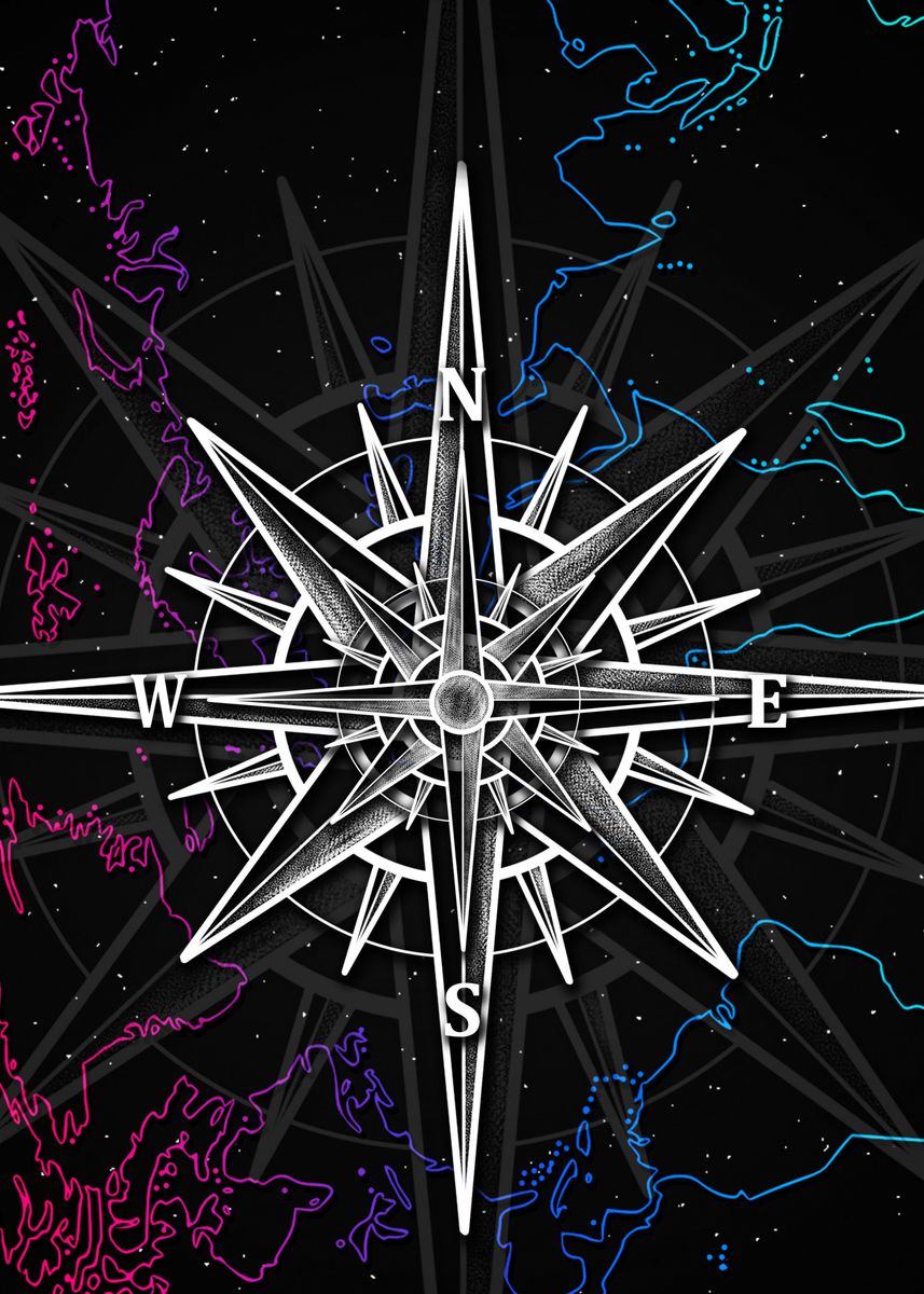 'Compass Rose on Starry Background' Poster, picture, metal print, paint ...