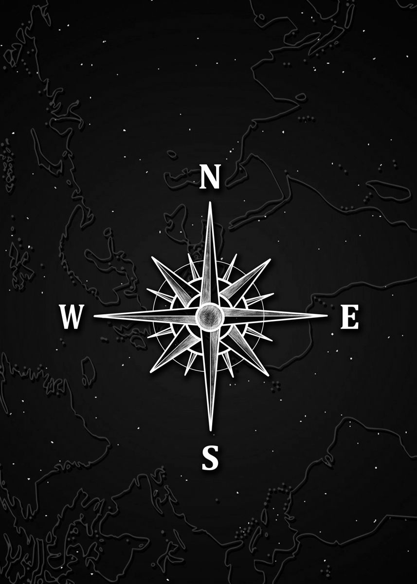 'Compass Rose on Map' Poster, picture, metal print, paint by DNSM ...