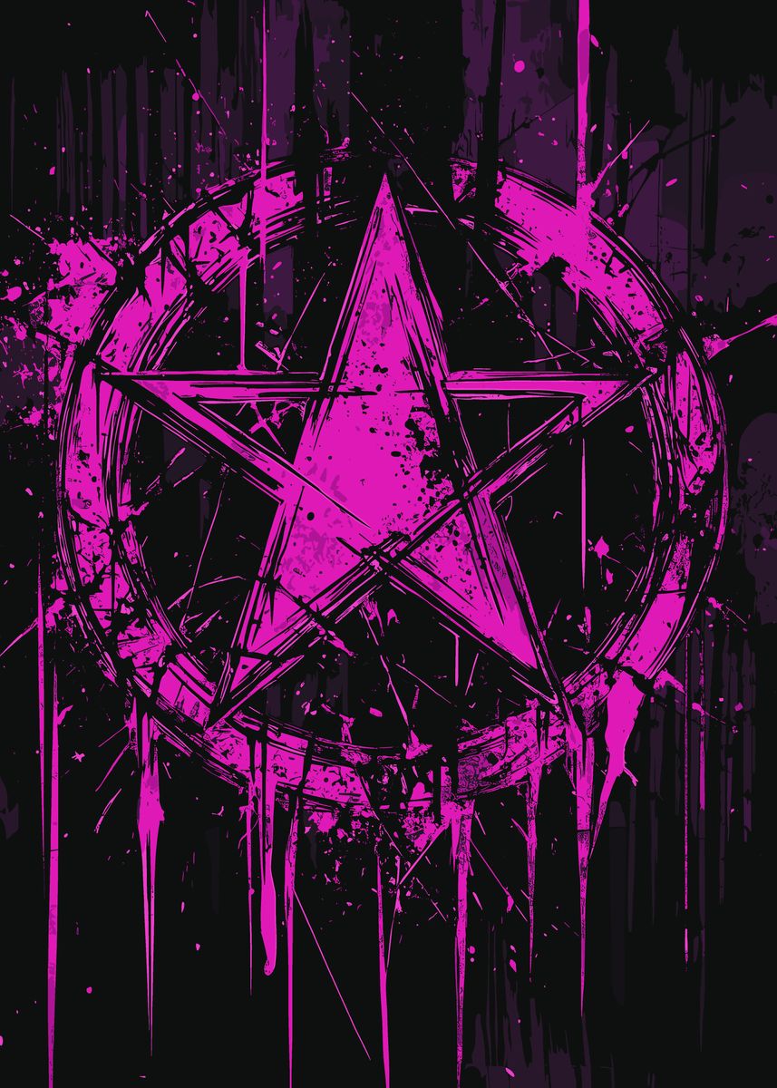 'Gothcore Pentagram Splashes' Poster, picture, metal print, paint by ...