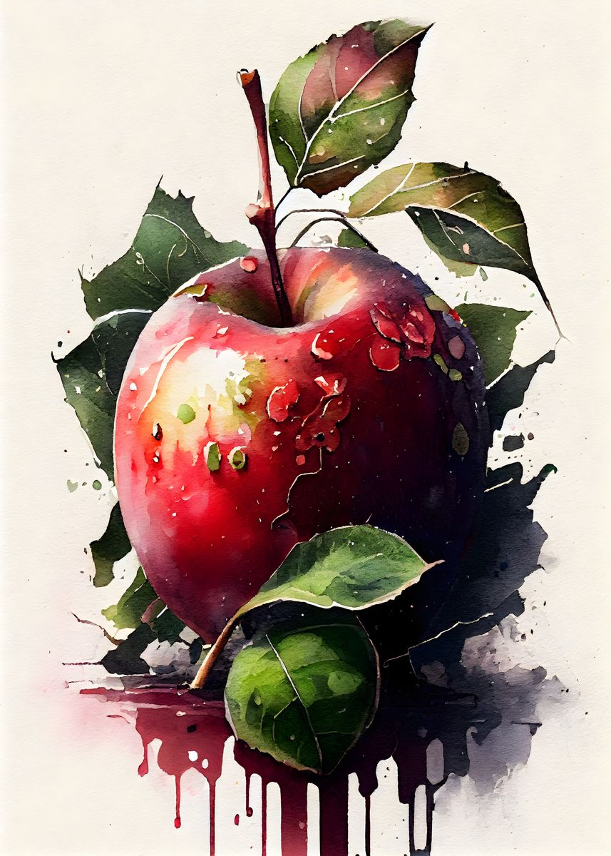 'Watercolor Red Apple' Poster, picture, metal print, paint by Zanoozi ...