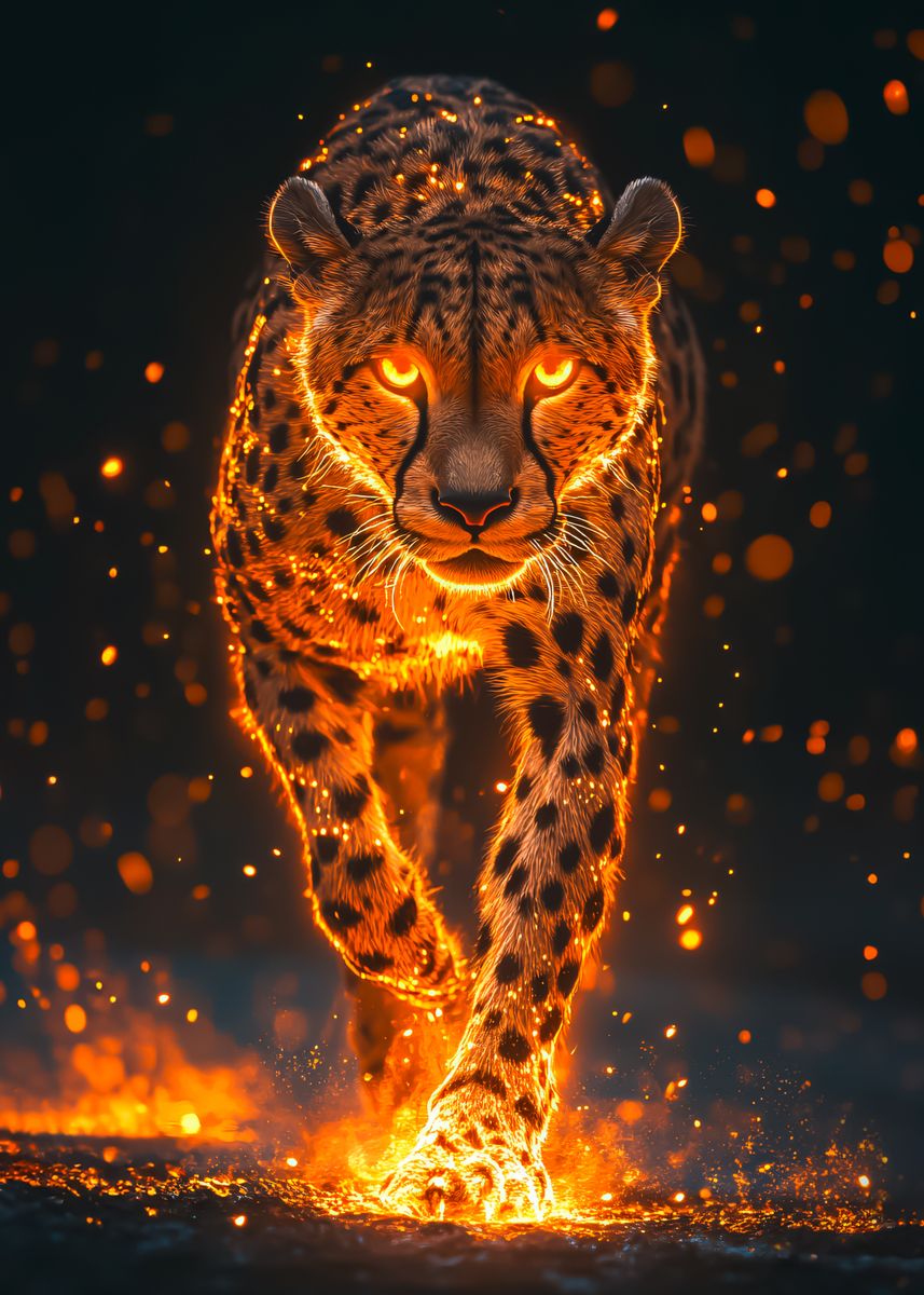 'Fiery Cheetah' Poster, picture, metal print, paint by K3xiao | Displate