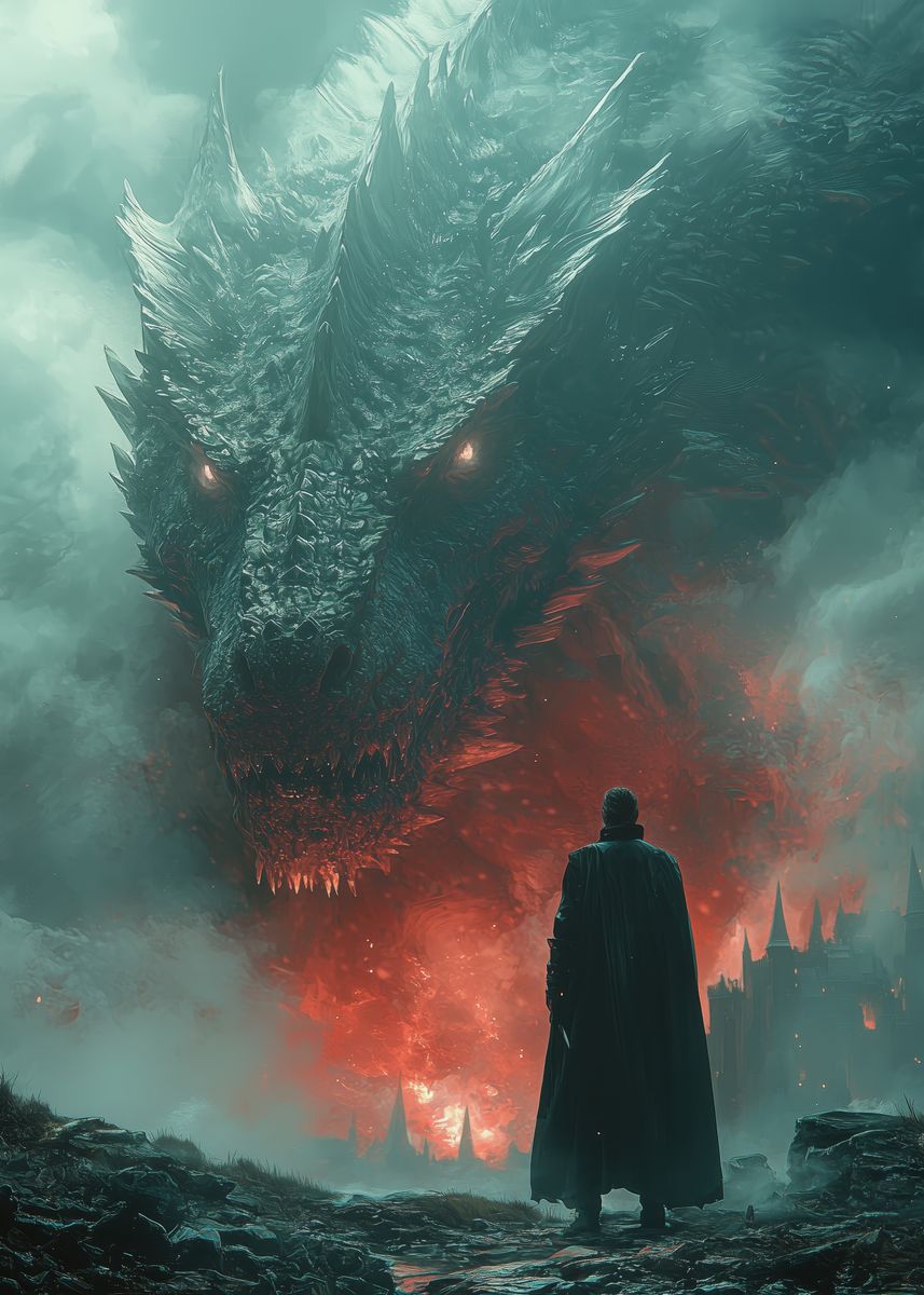 'The Last Fight : Dragon VS Man' Poster, picture, metal print, paint by ...