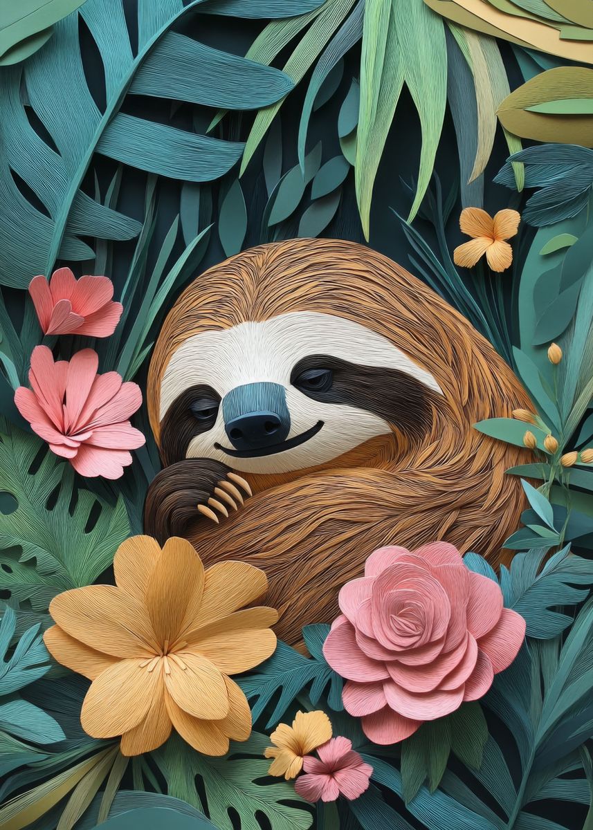 'Papercraft Sloth in Jungle' Poster, picture, metal print, paint by ...