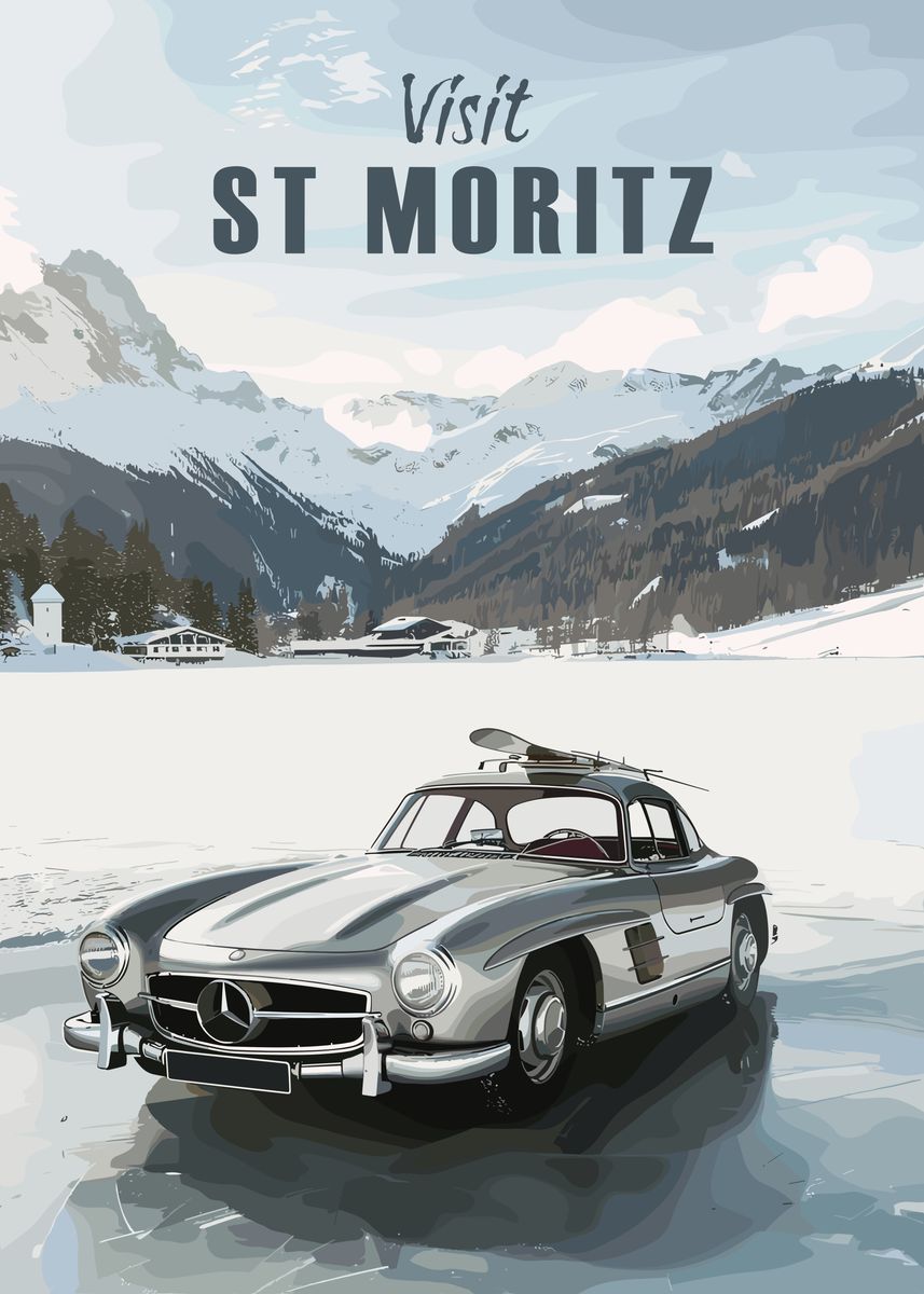 'St. Moritz Vintage Car Poster' Poster, picture, metal print, paint by ...