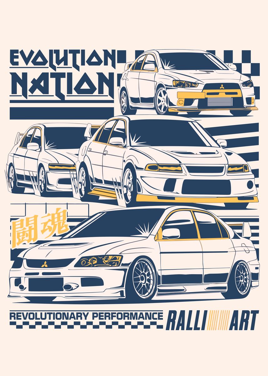 'Mitsubishi Lancer Evolution Art' Poster, picture, metal print, paint ...