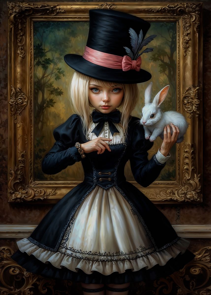'Victorian Girl with Rabbit, Alice in Wonderland Inspired' Poster ...