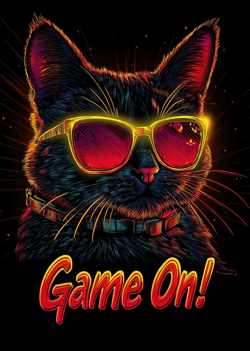 'Cool Cat Game On' Poster, picture, metal print, paint by Spooky Blob ...