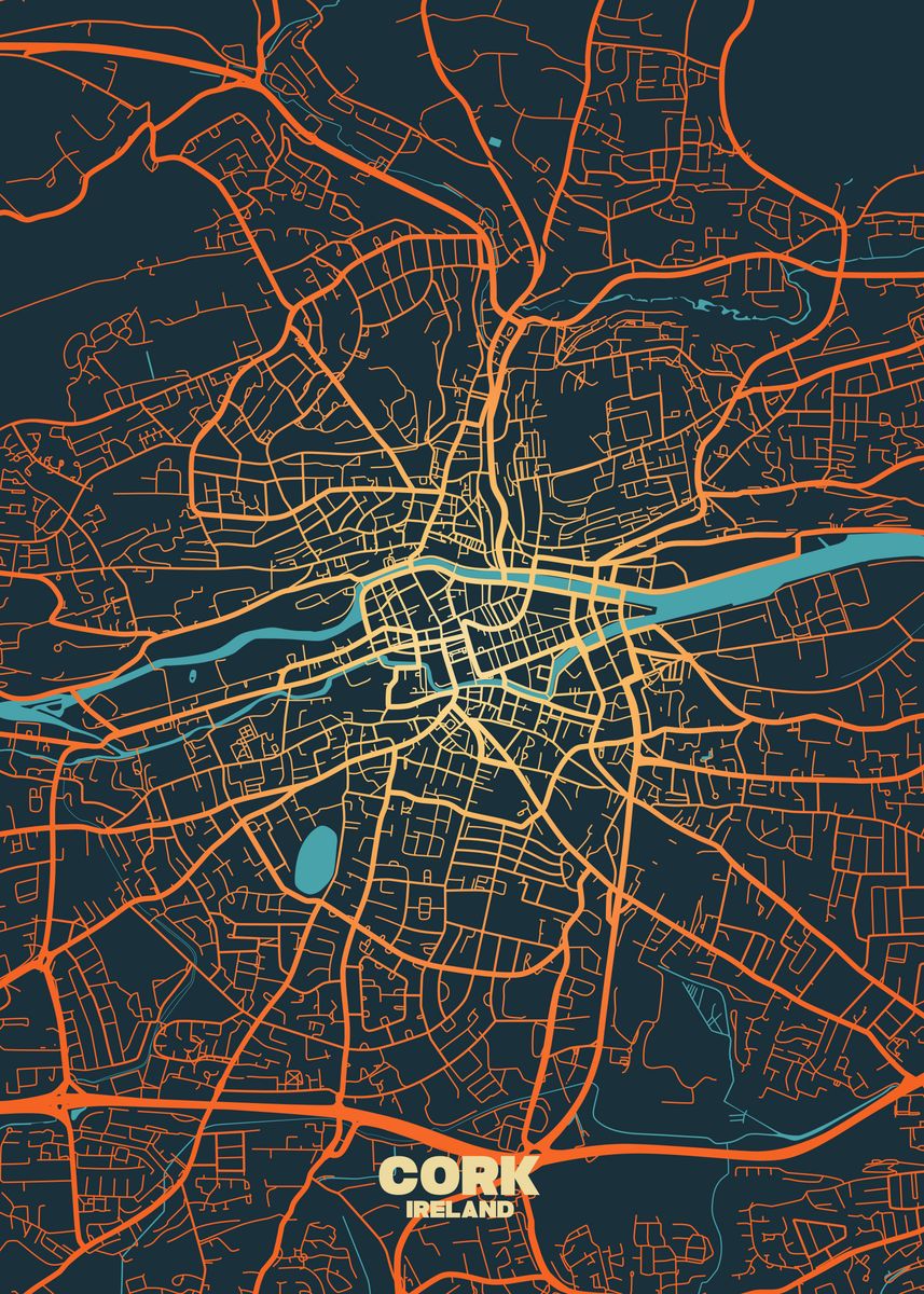 'Cork City Map' Poster, picture, metal print, paint by Ibrohim Studio ...