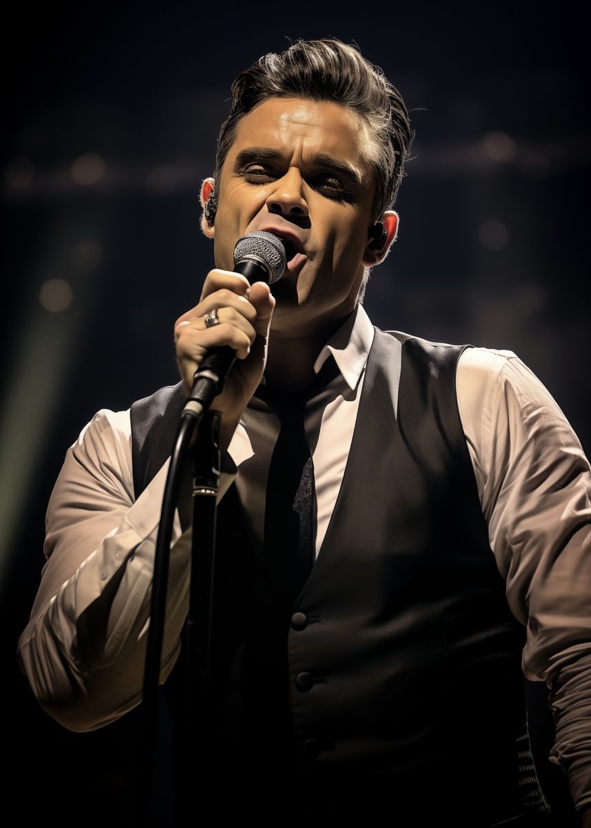 'Robbie Williams on Stage' Poster, picture, metal print, paint by ...