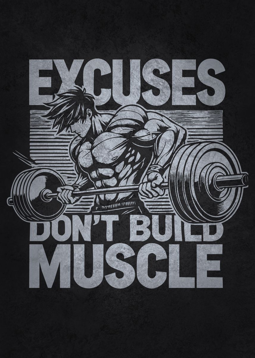 'Excuses Don't Build Muscle - Anime Workout' Poster, picture, metal ...