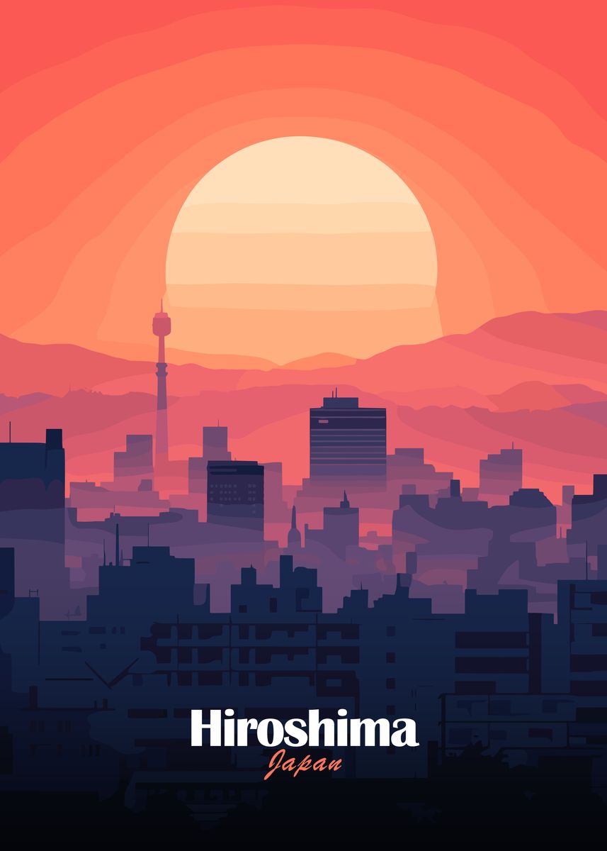 'Hiroshima Skyline Sunset' Poster, picture, metal print, paint by Logan ...