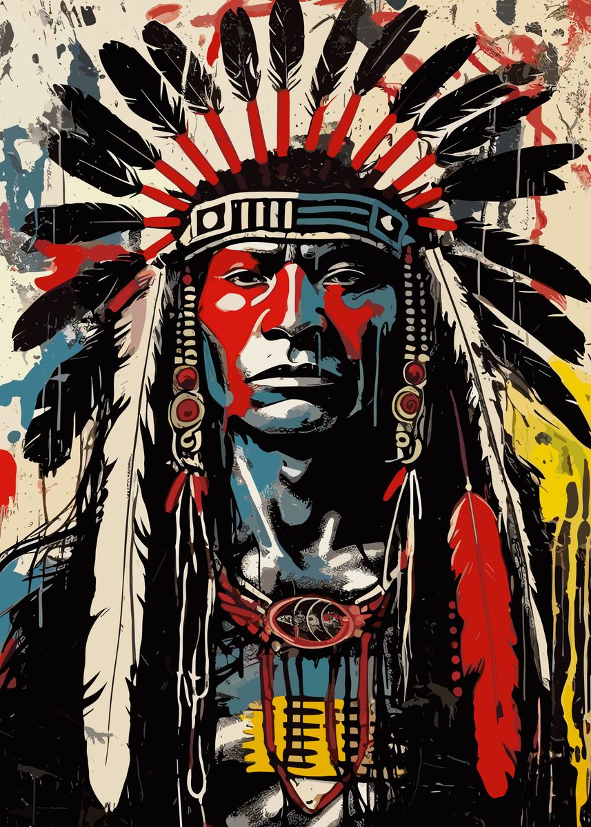 'Native American Chief Portrait' Poster, picture, metal print, paint by ...
