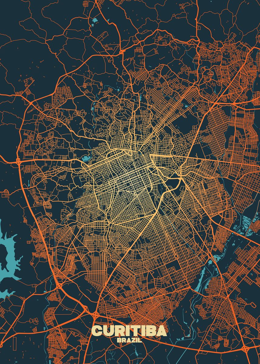 'Curitiba City Map' Poster, picture, metal print, paint by Ibrohim ...