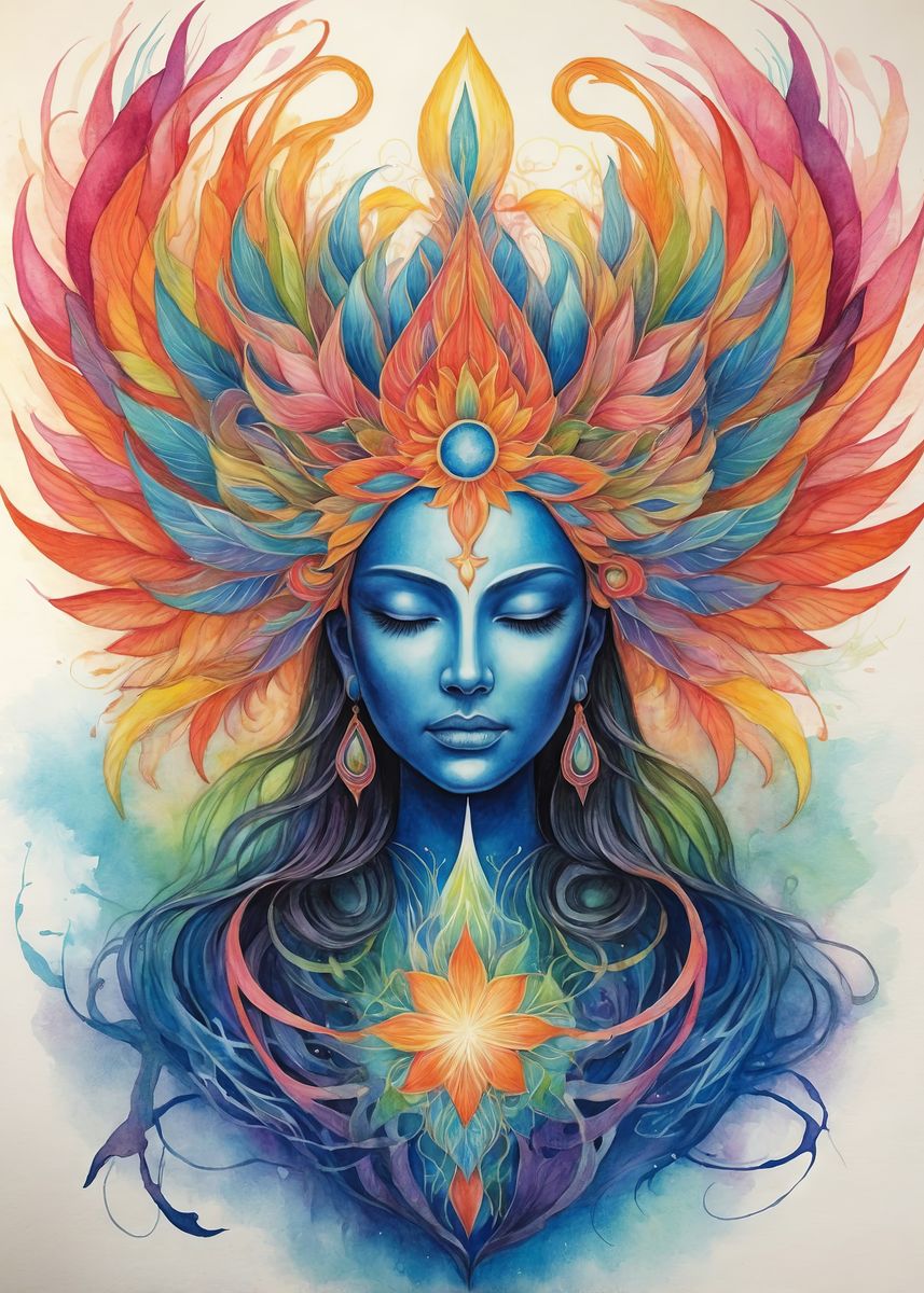 'Watercolor Goddess with Feathers' Poster, picture, metal print, paint ...