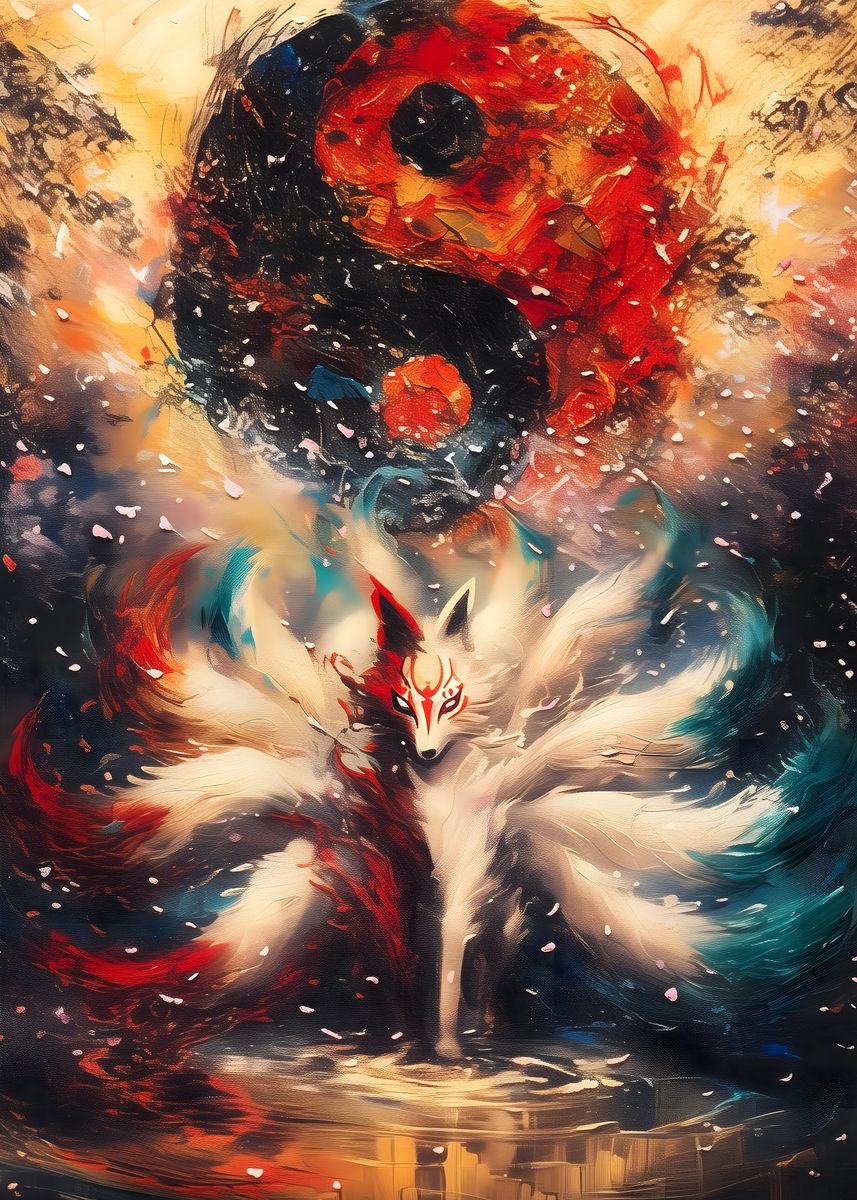 'Nine-Tailed Fox Yin Yang' Poster, picture, metal print, paint by ...