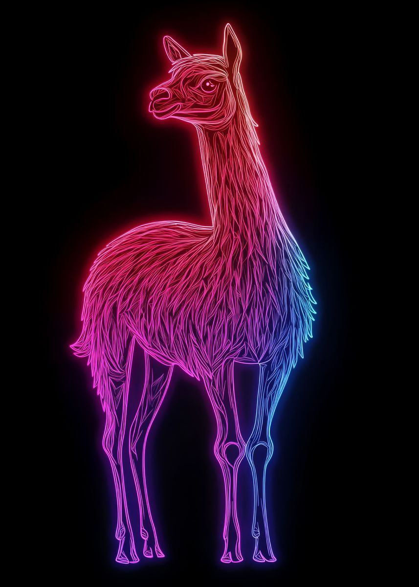 'Neon Llama Illustration' Poster, picture, metal print, paint by Lily ...