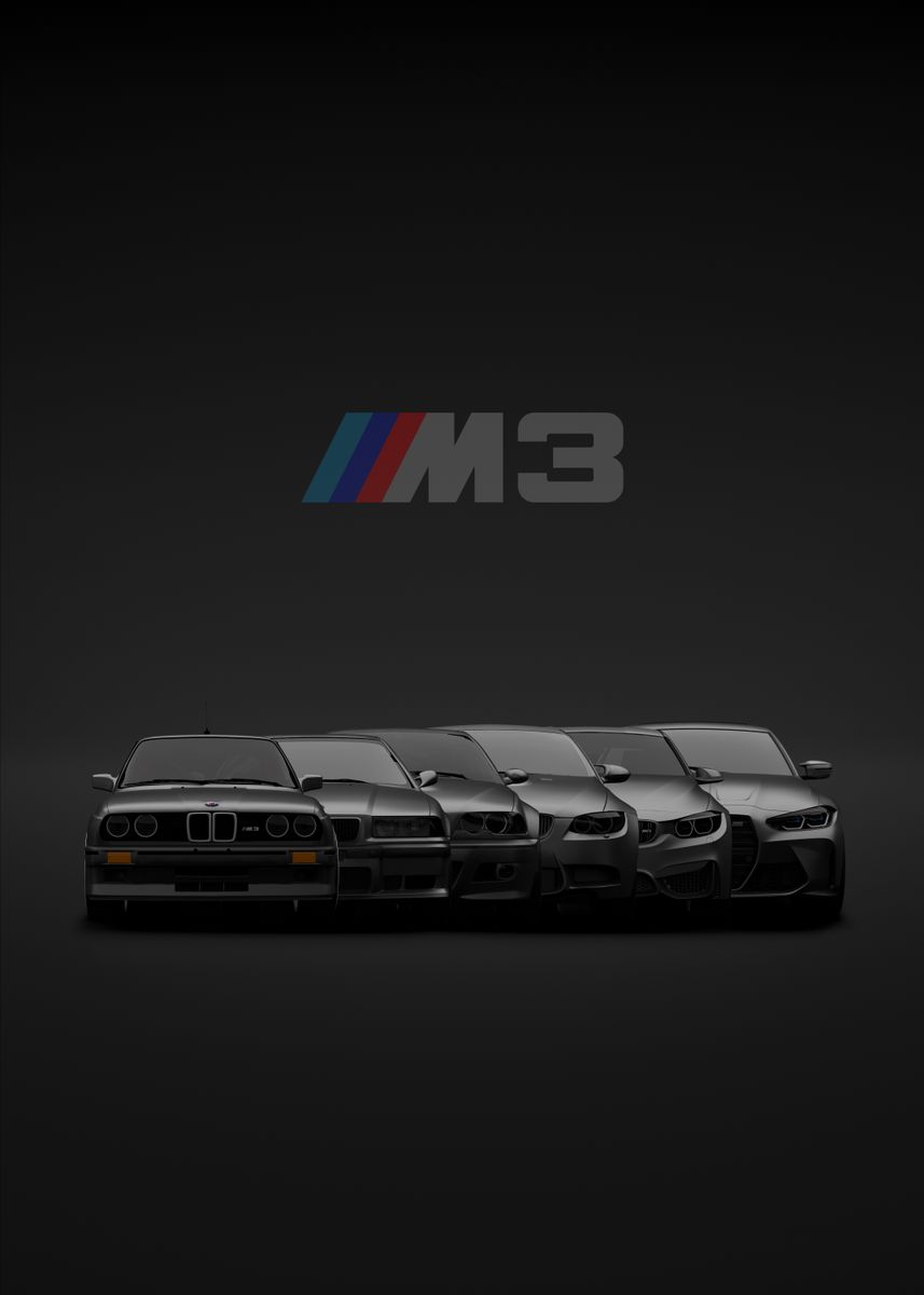'BMW M3 Evolution - E30 to G80' Poster, picture, metal print, paint by ...