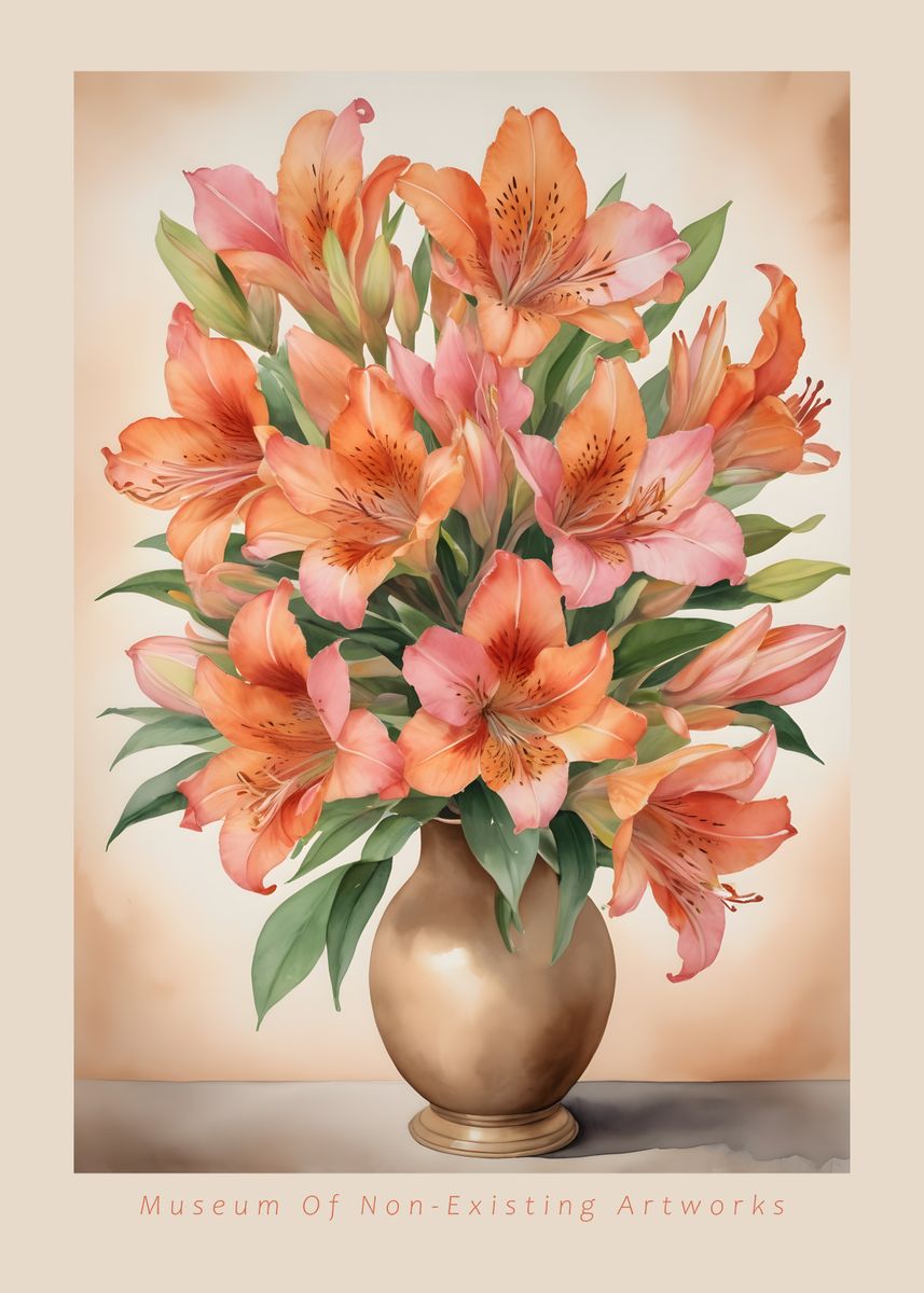 'Orange Alstroemeria Bouquet' Poster, picture, metal print, paint by ...