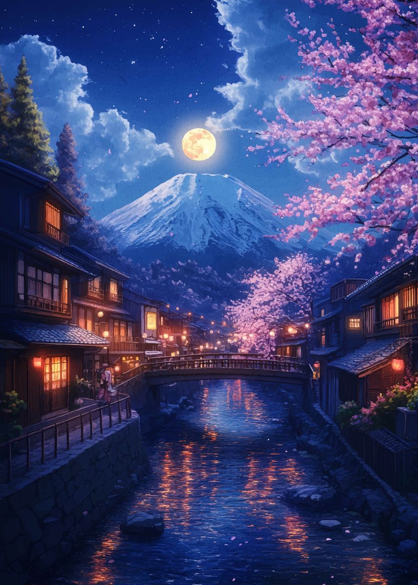 'Japanese Night Scene' Poster, picture, metal print, paint by Clare ...