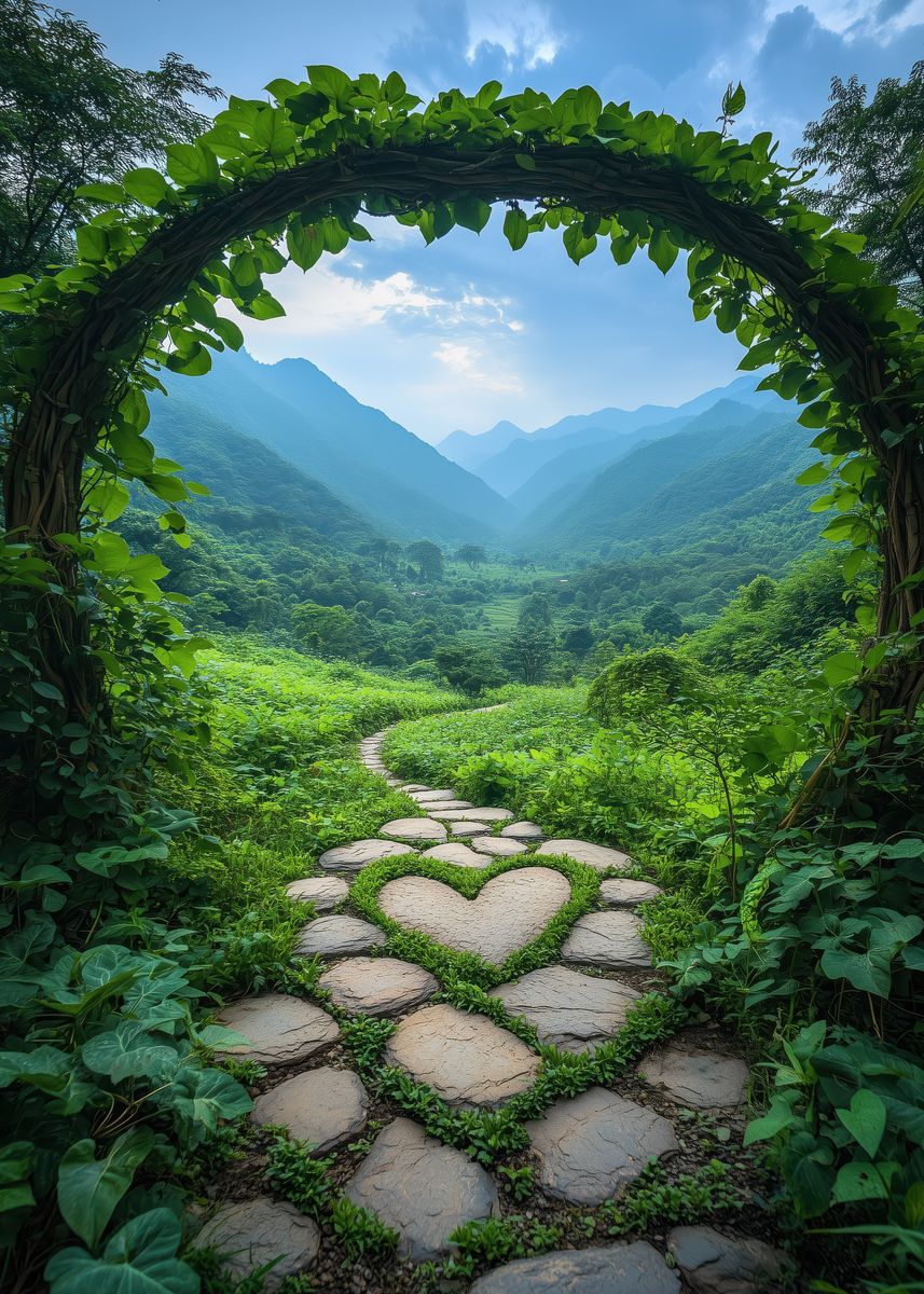 'Heart-Shaped Path in Mountains' Poster, picture, metal print, paint by ...