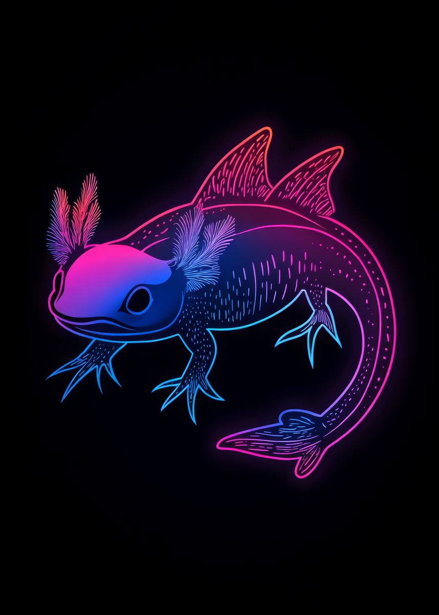 'Neon Axolotl Illustration' Poster, picture, metal print, paint by Lily ...