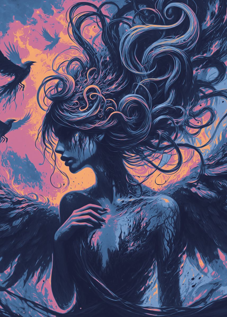'Dark Angel with Crows' Poster, picture, metal print, paint by Kamelyon ...