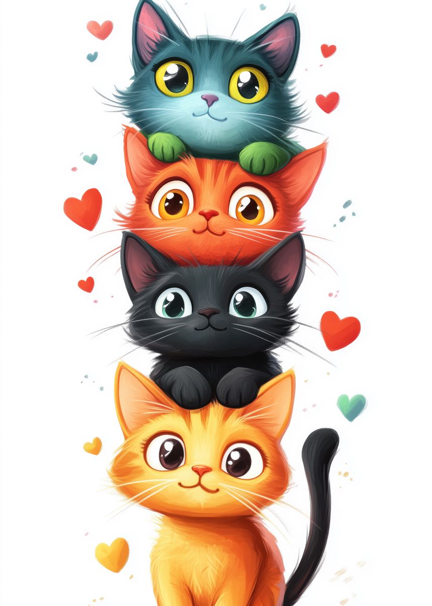 'Cute Stacked Cats' Poster, picture, metal print, paint by Design ...