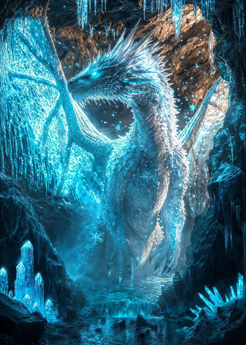 'Eternal Ice Dragon' Poster, picture, metal print, paint by Pixaverse | Displate