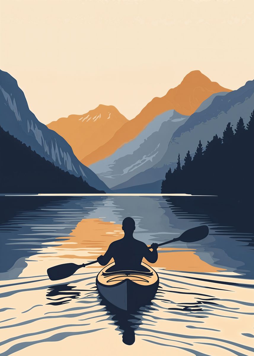 'Kayaking in Mountains' Poster, picture, metal print, paint by ...