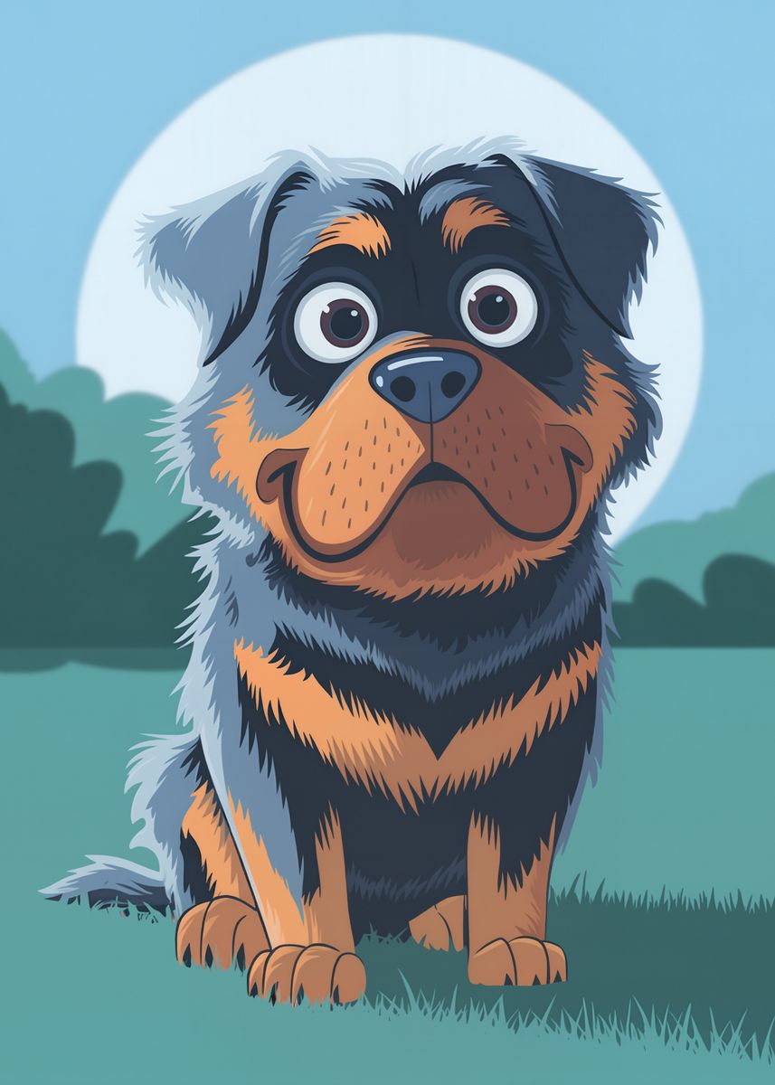 'Cartoon Rottweiler Dog' Poster, picture, metal print, paint by ...