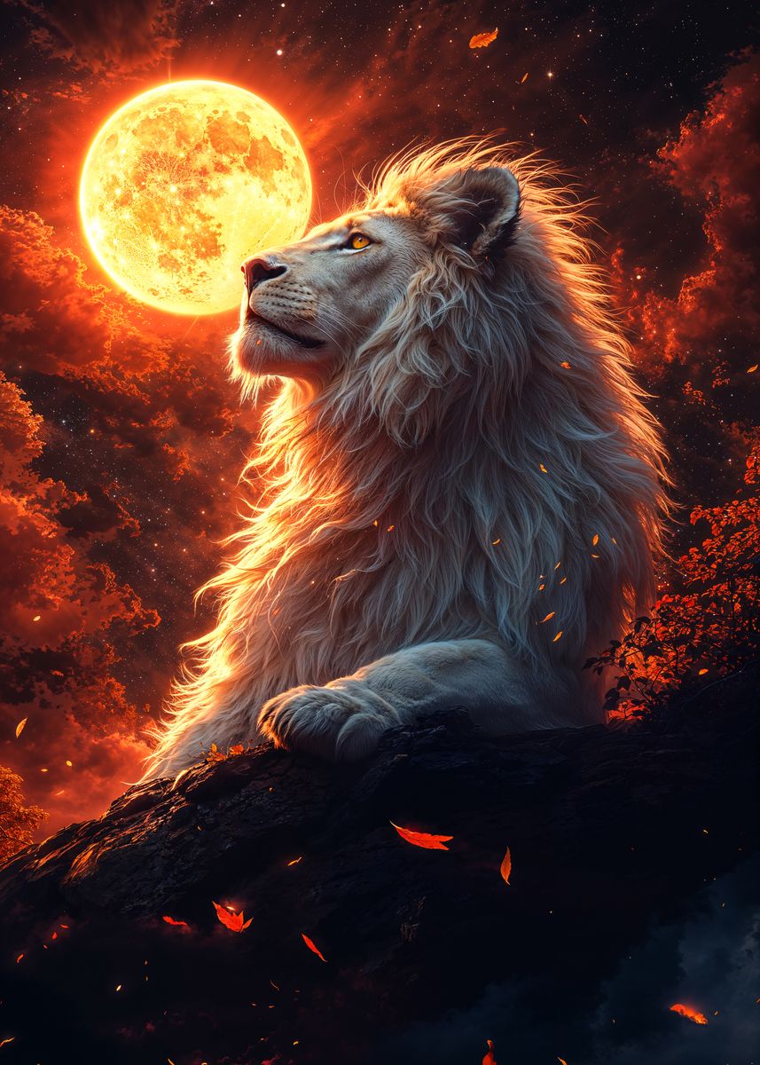 'White Lion under Moon' Poster, picture, metal print, paint by Adel S ...