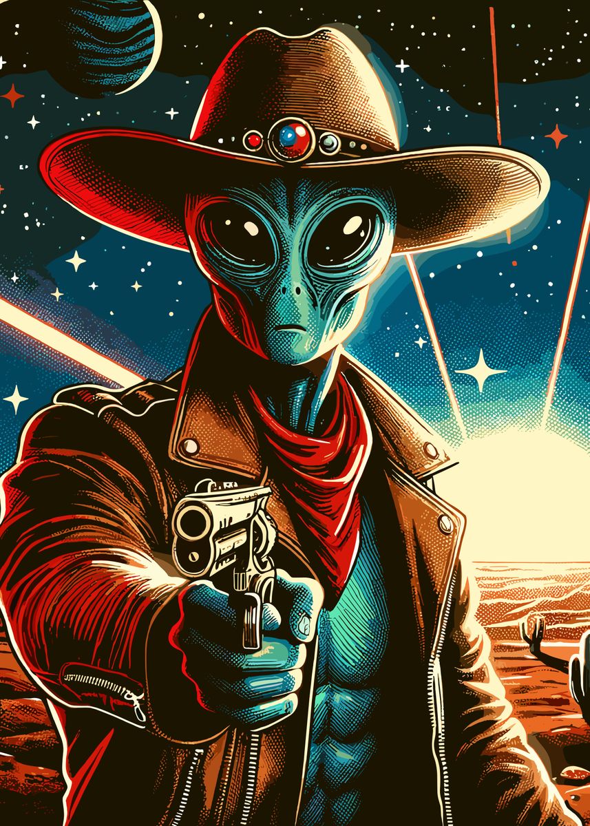 'Alien Cowboy' Poster, picture, metal print, paint by Ray Crimson ...