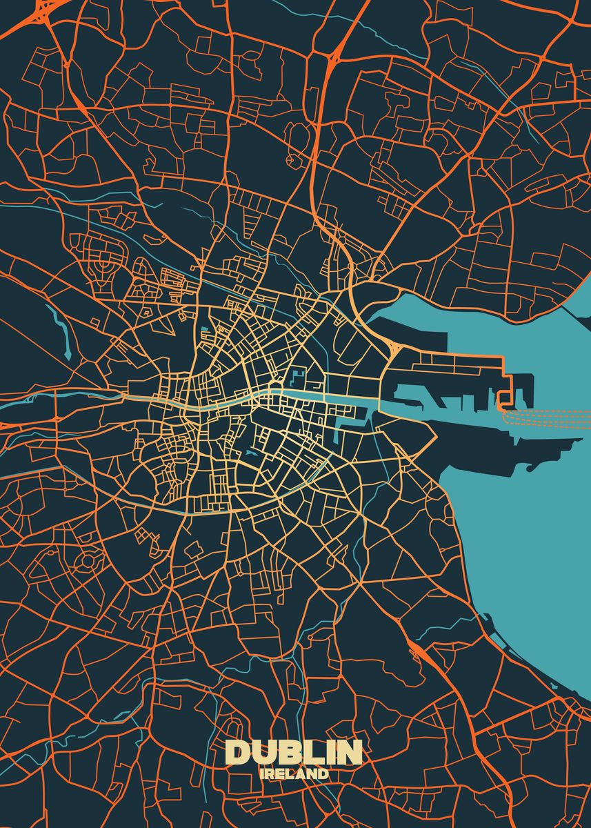 'Dublin City Map' Poster, picture, metal print, paint by Ibrohim Studio | Displate