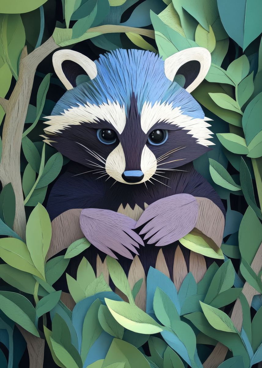 'Papercraft Raccoon' Poster, picture, metal print, paint by Mason Clark ...