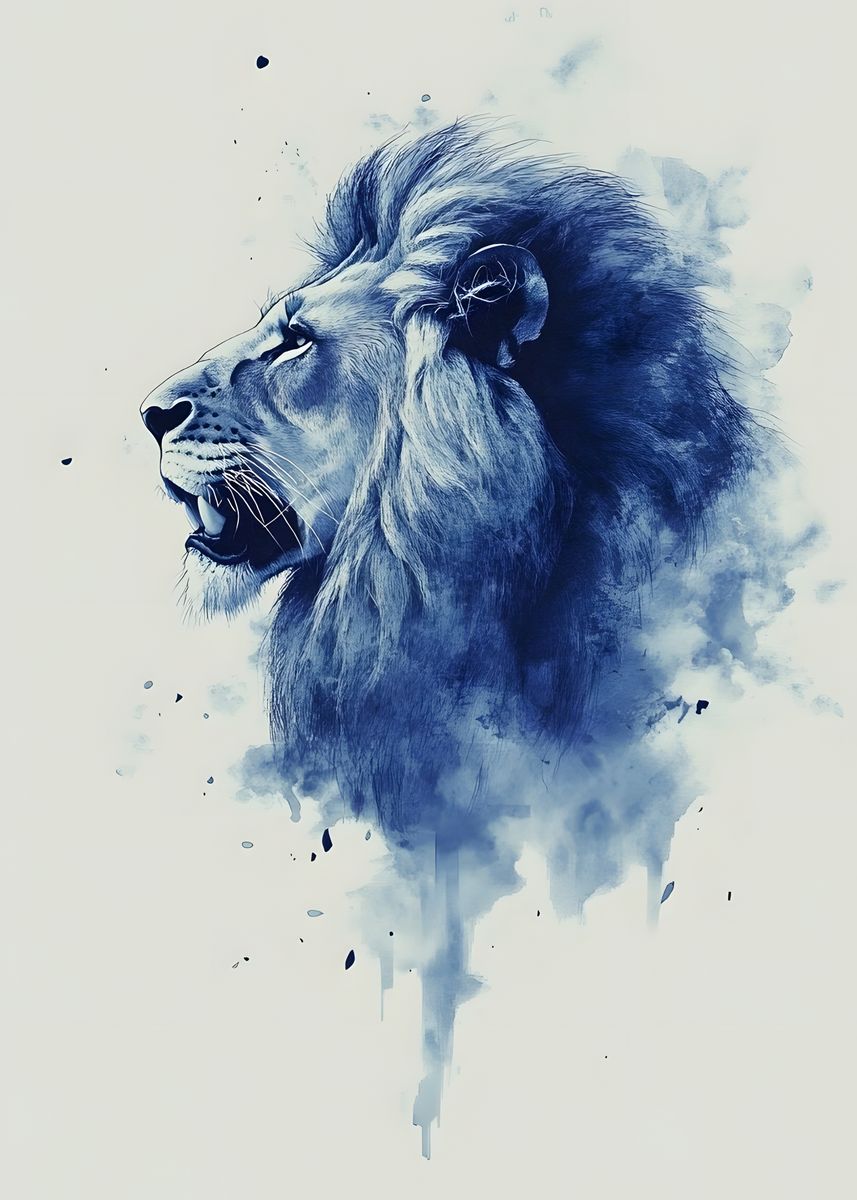 'Blue Lion Watercolor' Poster, picture, metal print, paint by Björn ...