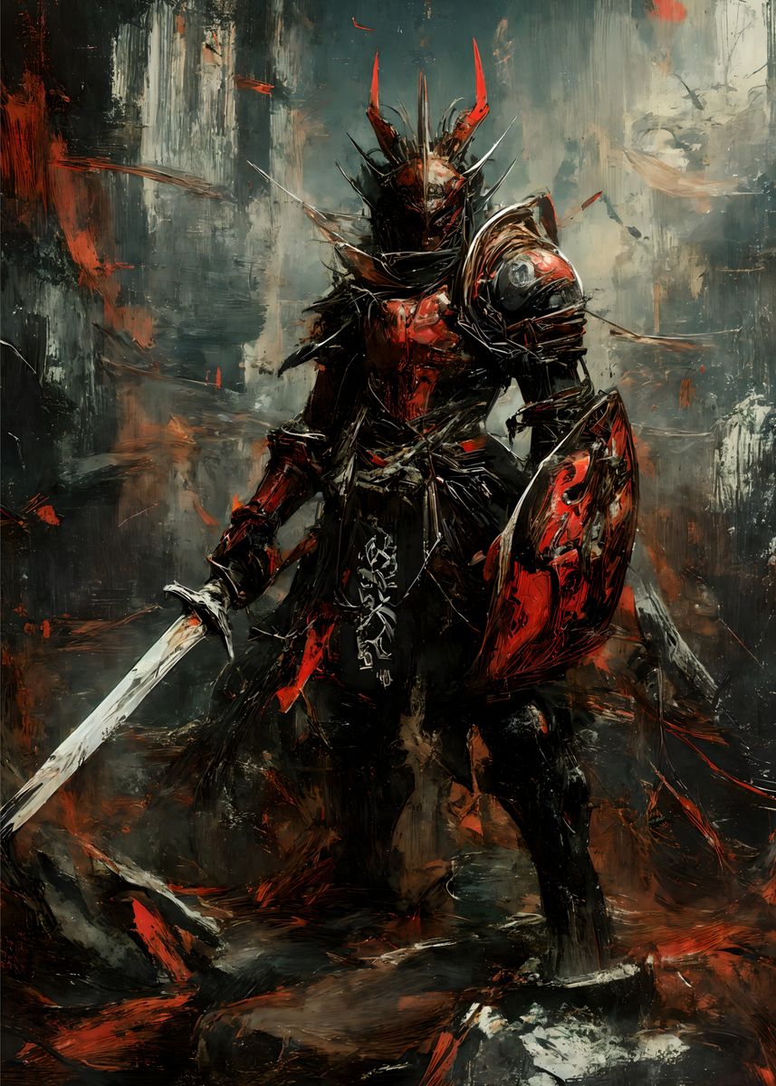 'Dark Knight in Red Armor' Poster, picture, metal print, paint by ...