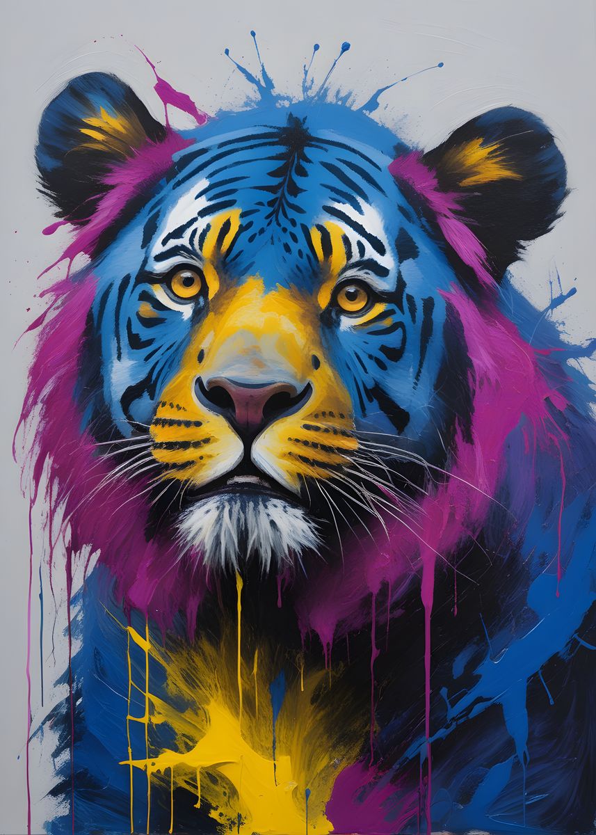 'Blue Tiger Painting' Poster, picture, metal print, paint by Pierre ...