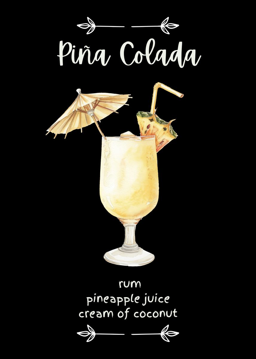 'Pina Colada Cocktail ' Poster, picture, metal print, paint by Tactical ...