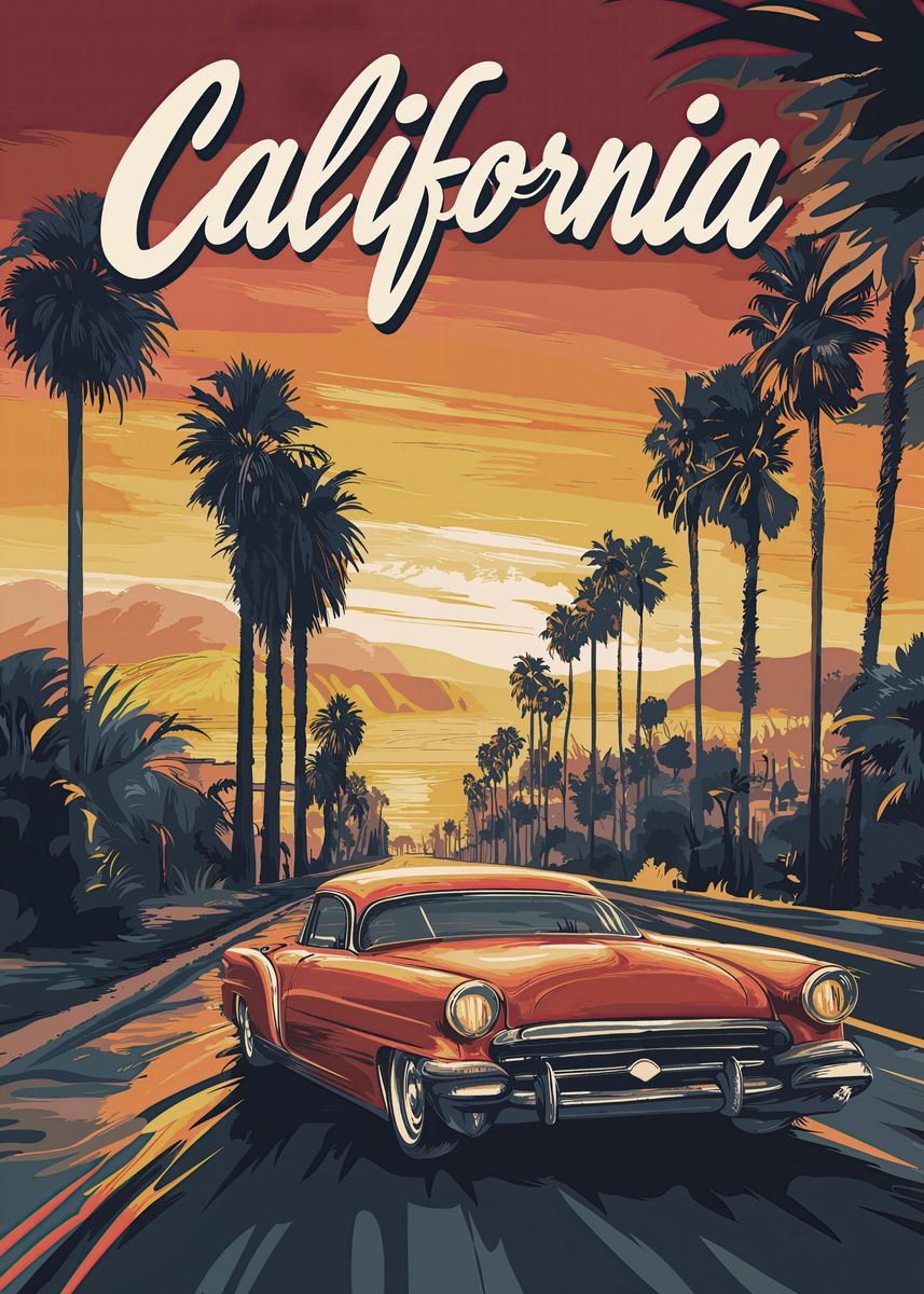 'California Sunset Drive' Poster, picture, metal print, paint by ...