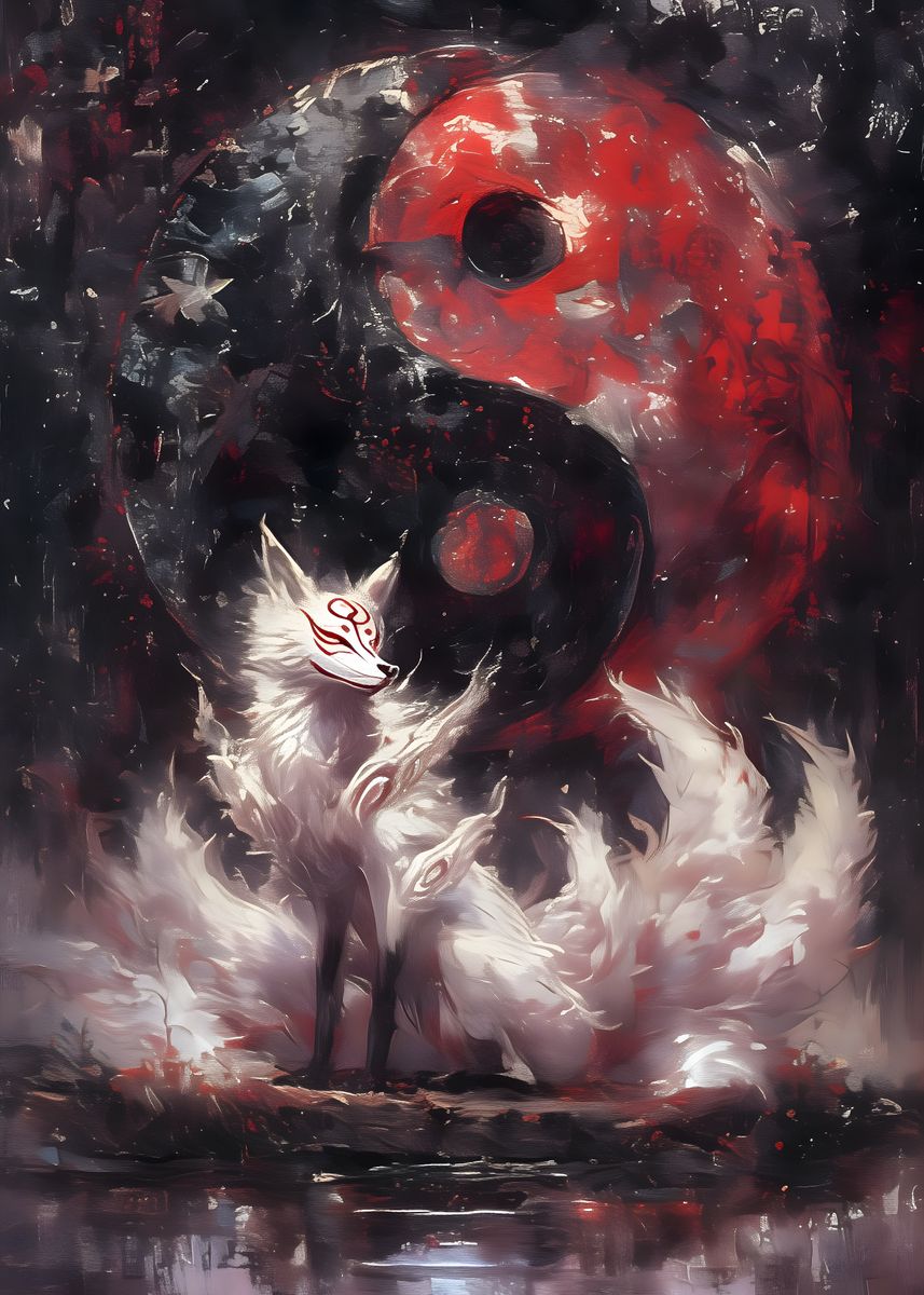 'Nine-Tailed Fox Yin Yang' Poster, picture, metal print, paint by ...