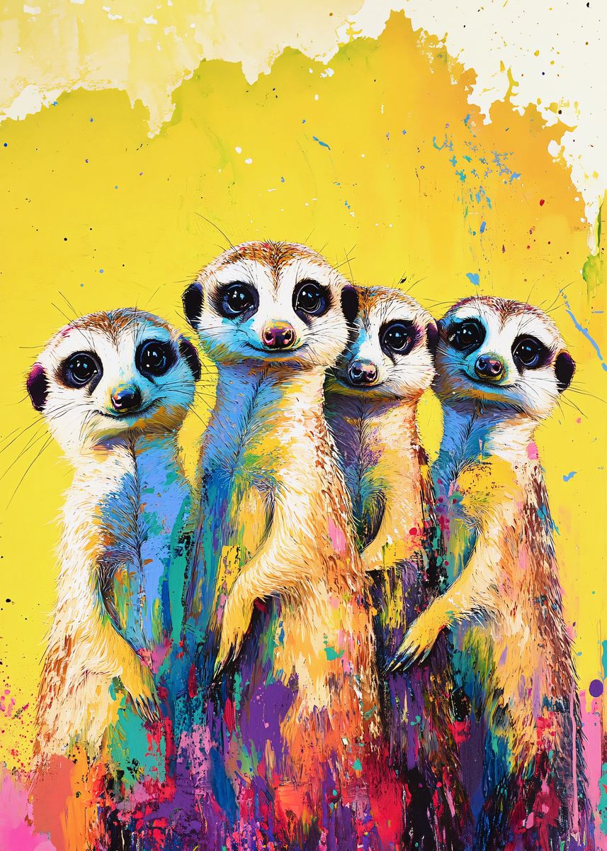 'Four Meerkat Painting' Poster, picture, metal print, paint by Leoni ...