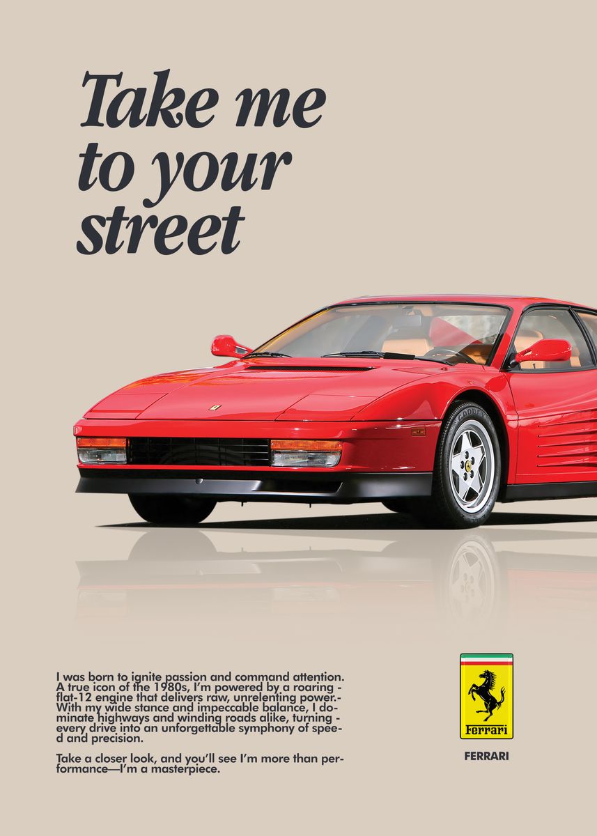 'Testarossa Ferrari' Poster, picture, metal print, paint by Aliigal ...