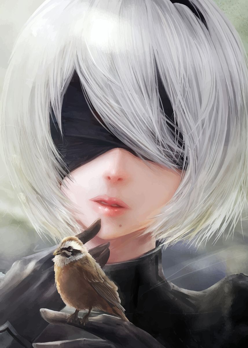 '2B and Bird' Poster, picture, metal print, paint by miosoul karbu ...