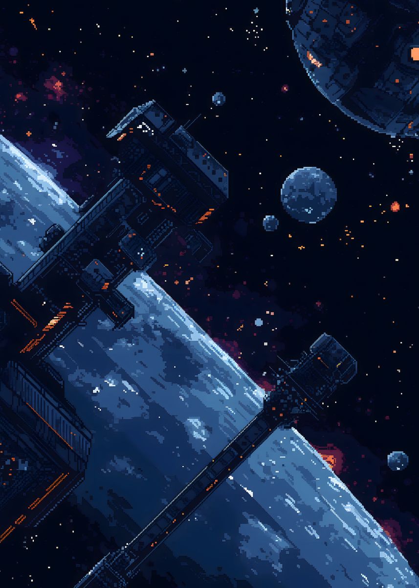 '8 Bit Pixel - Space Station Orbit' Poster, picture, metal print, paint ...