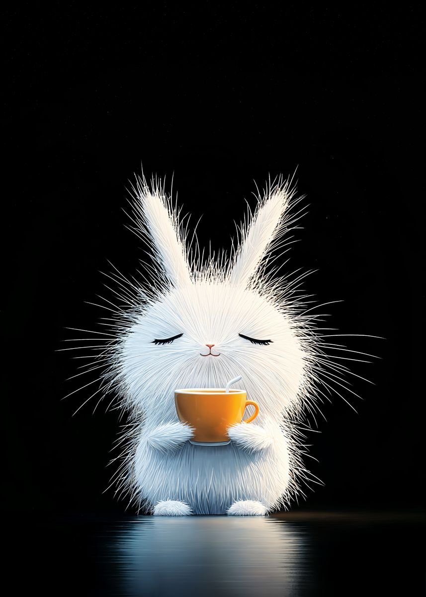 'Cute Bunny with Coffee' Poster, picture, metal print, paint by ...