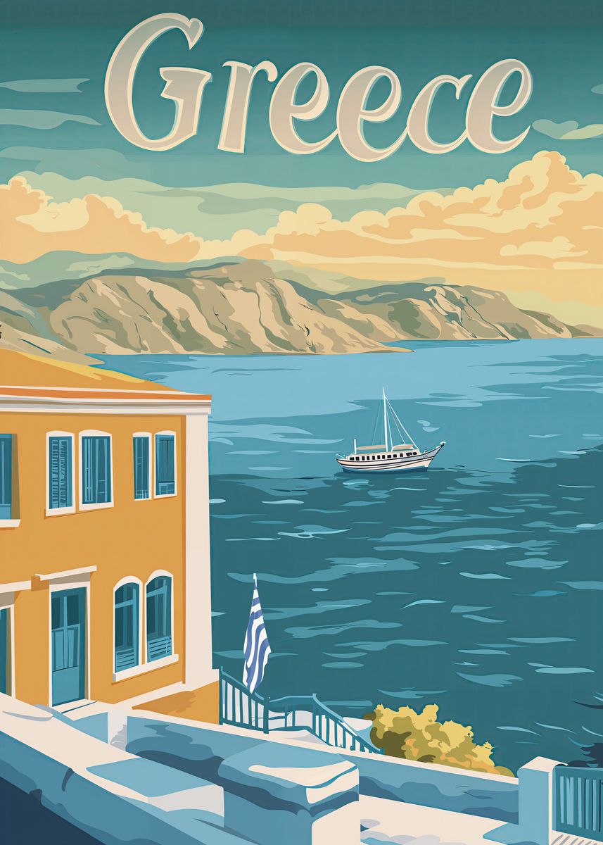'Greece Travel Poster' Poster, picture, metal print, paint by Powerful ...