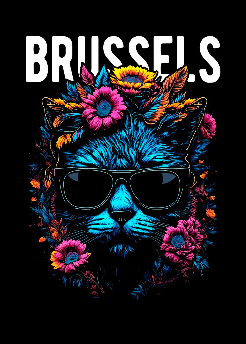 'Cool Brussels Cat' Poster, picture, metal print, paint by Jeff Hobrath ...