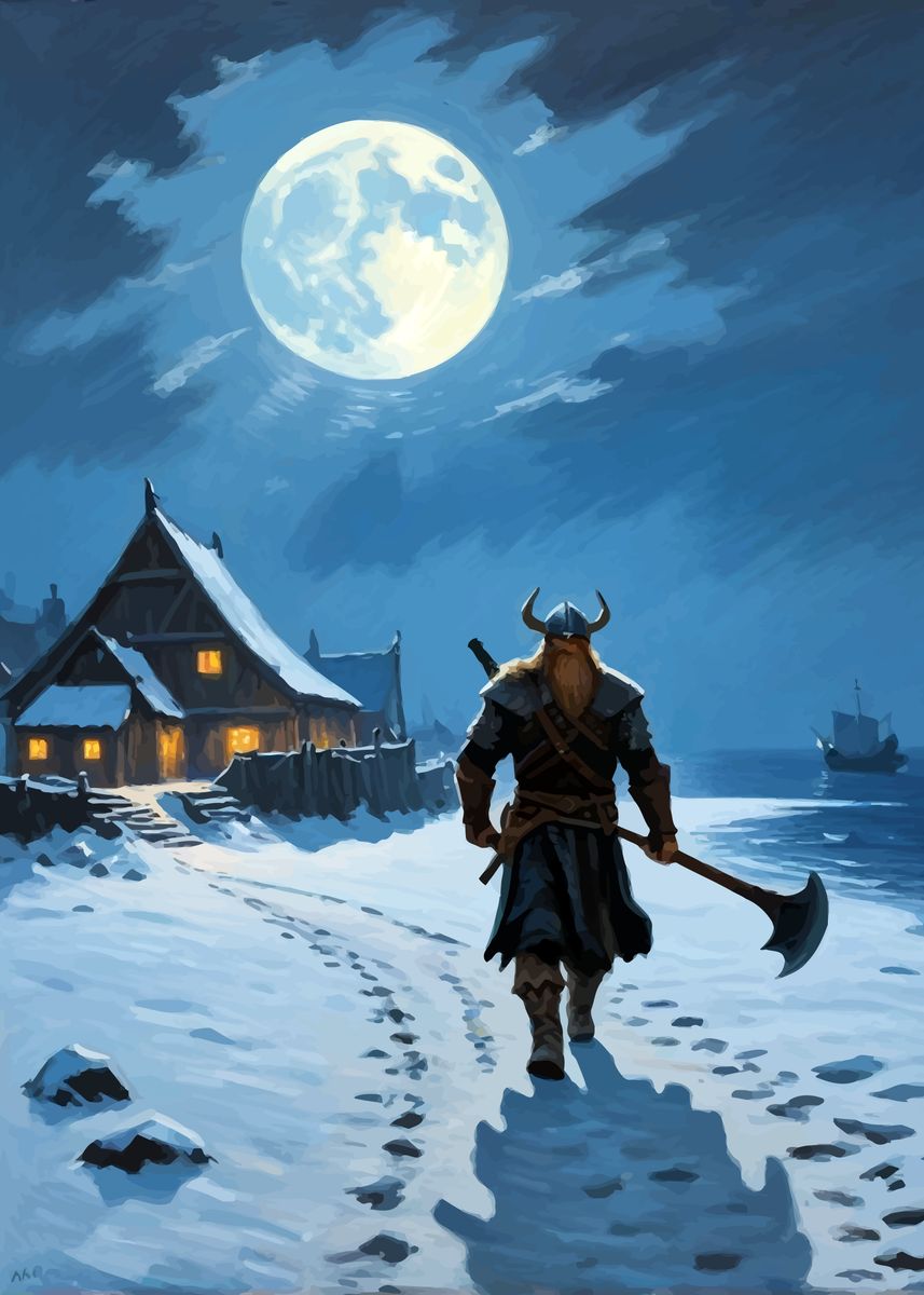 'Viking Under Moonlight' Poster, picture, metal print, paint by DUMBROS ...