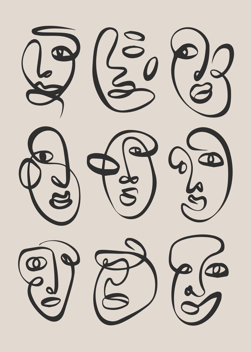 'Abstract Line Art Faces' Poster, picture, metal print, paint by Beth ...